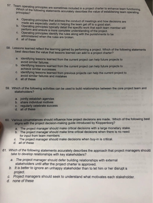 Solved 57. Team operating principles are sometimes included | Chegg.com