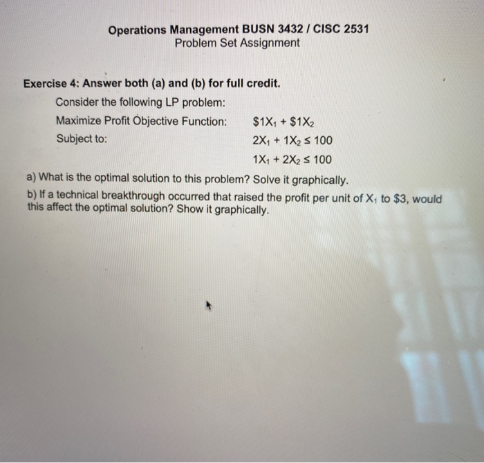 Solved Operations Management BUSN 3432 / CISC 2531 Problem | Chegg.com