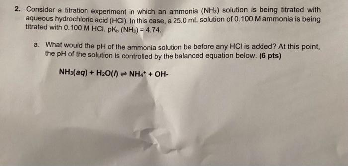 Solved Consider a titration experiment in which an ammonia | Chegg.com