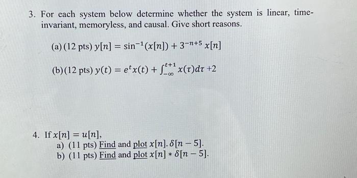 Solved 3. For each system below determine whether the system | Chegg.com