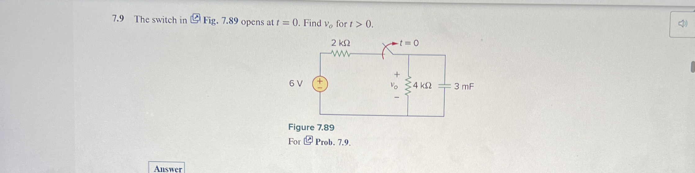 Solved 7.9 ﻿The switch in Fig. 7.89 ﻿opens at t=0. ﻿Find vo | Chegg.com
