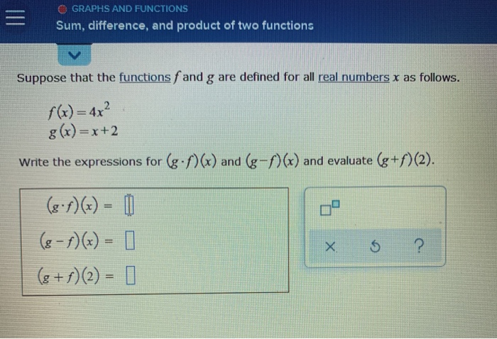 Solved GRAPHS AND FUNCTIONS Sum, difference, and product of | Chegg.com