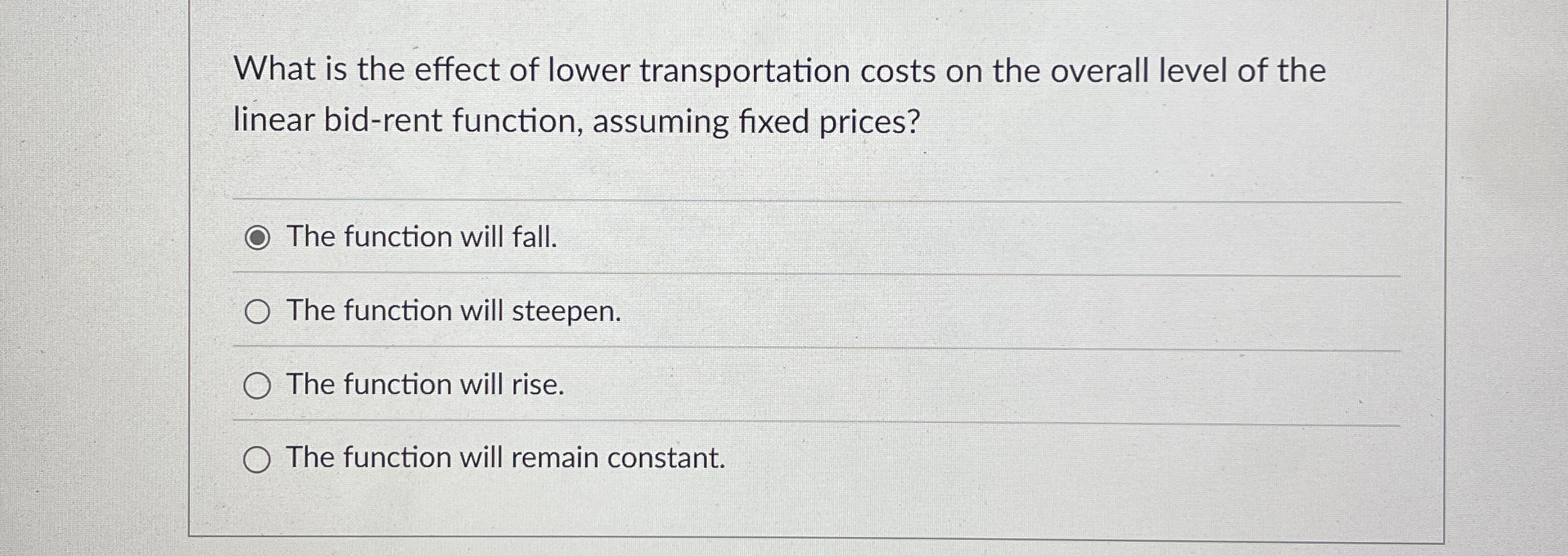 Solved What is the effect of lower transportation costs on | Chegg.com