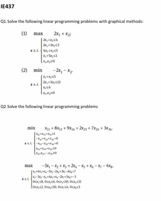 Solved Q1. Solve the following linear programming problems | Chegg.com