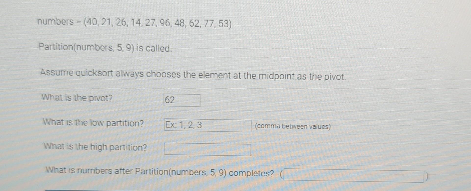 Solved numbers =(40,21,26,14,27,96,48,62,77,53) | Chegg.com