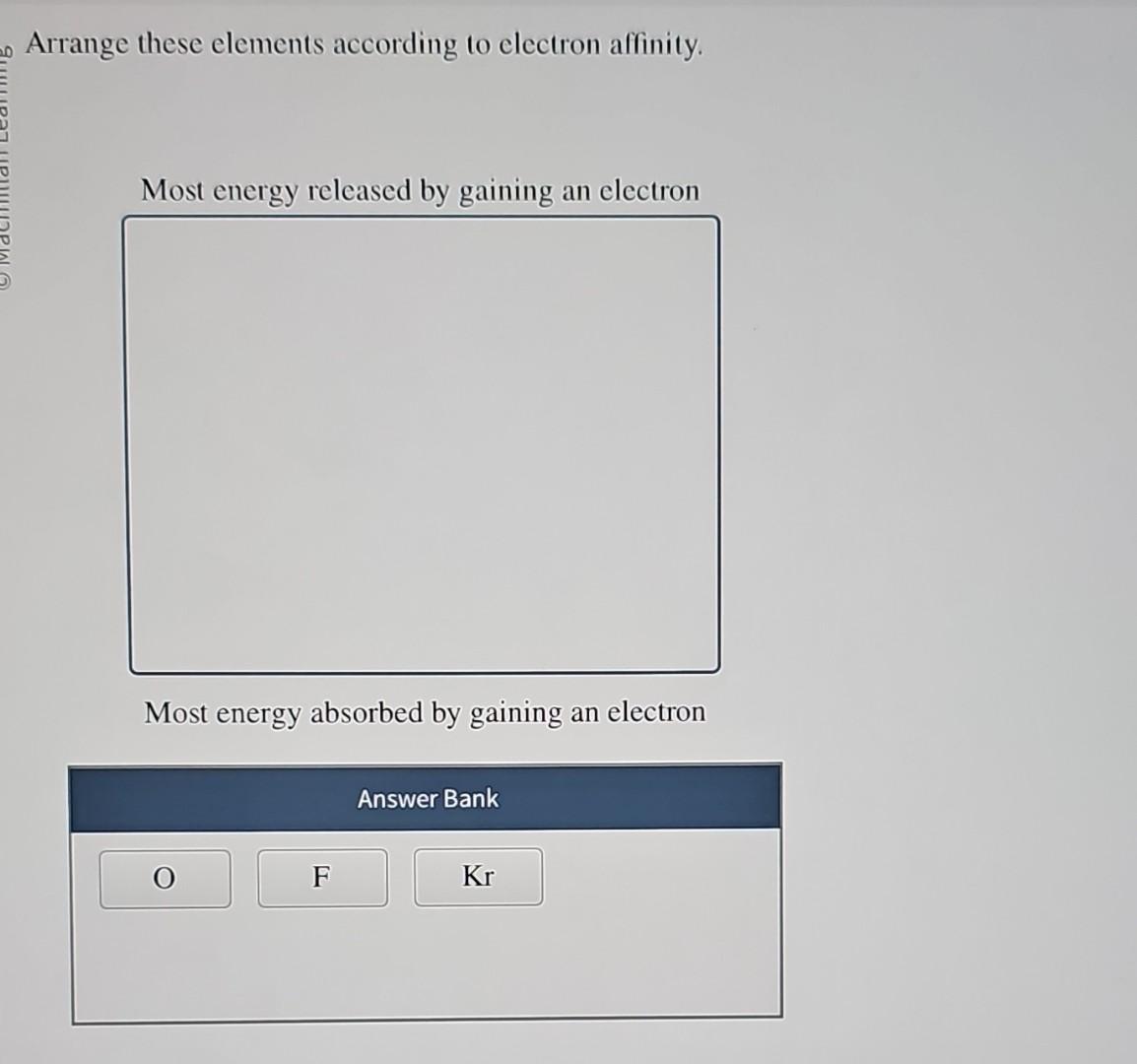 Solved Arrange these elements according to electron | Chegg.com