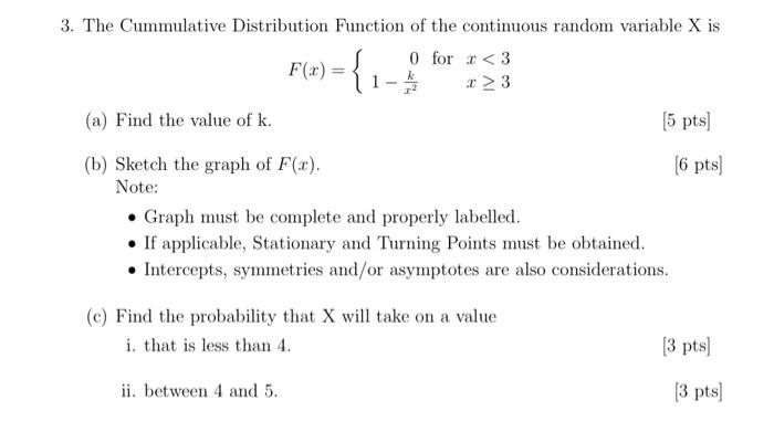 Solved 3. The Cummulative Distribution Function of the | Chegg.com