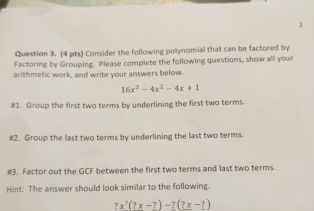 Solved 2Question 3. (4 ﻿pts) ﻿Consider the following | Chegg.com