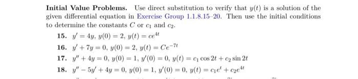 Solved Initial Value Problems. Use direct substitution to | Chegg.com
