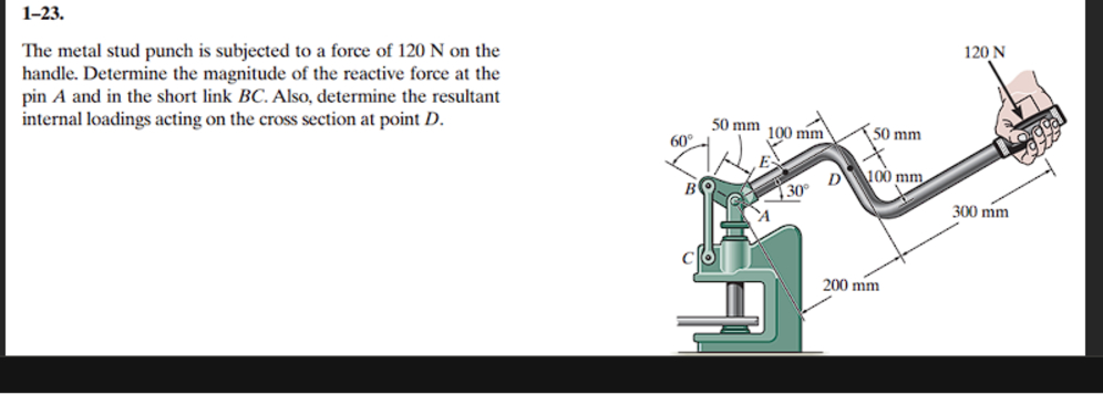 Solved 1-23. ﻿The metal stud punch is subjected to a force | Chegg.com