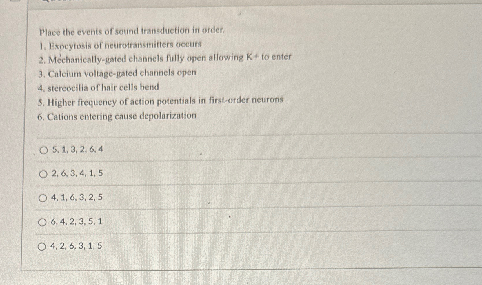 Solved Place the events of sound transduction in | Chegg.com