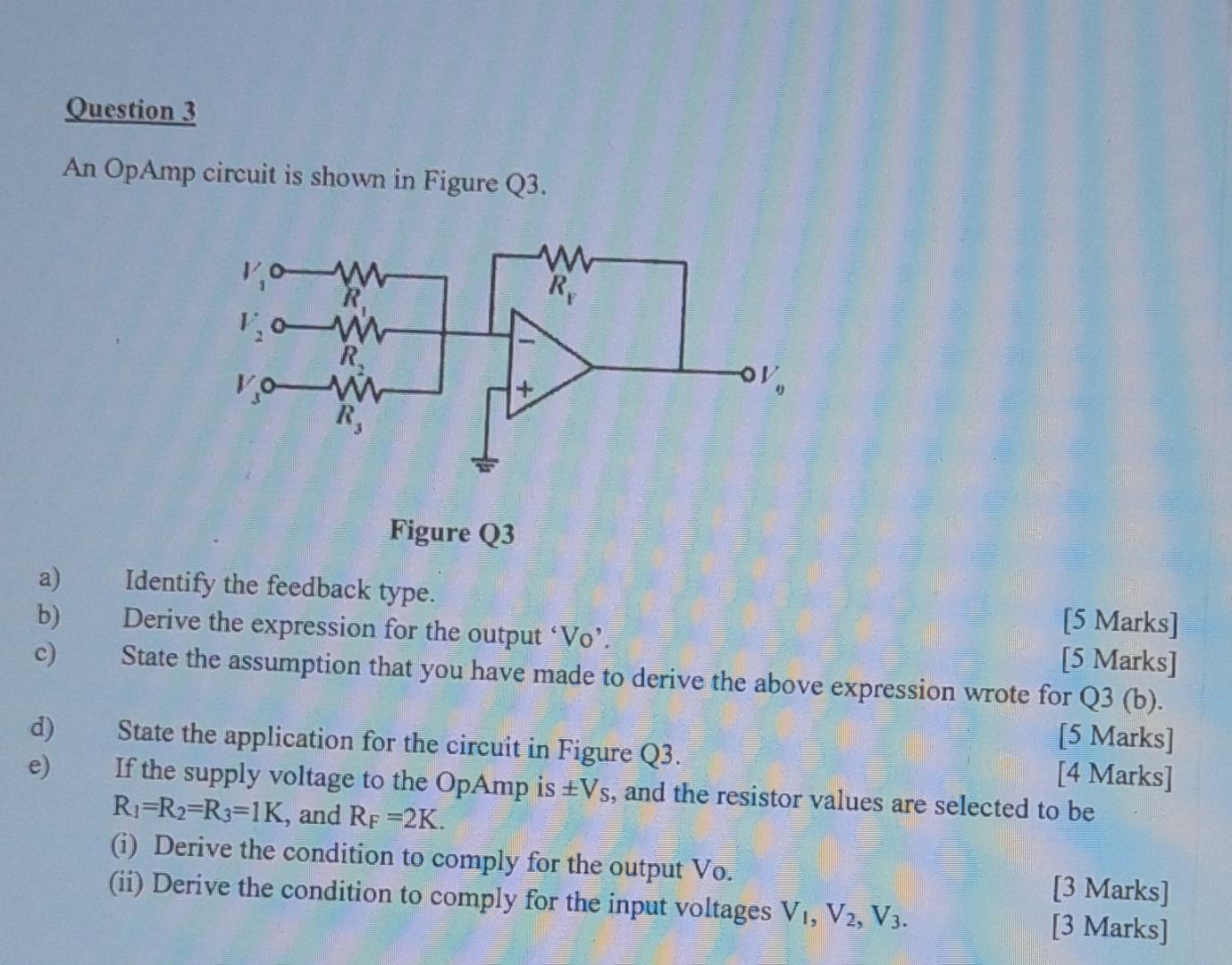 Solved An OpAmp circuit is shown in Figure Q3. Figure Q3 a) | Chegg.com