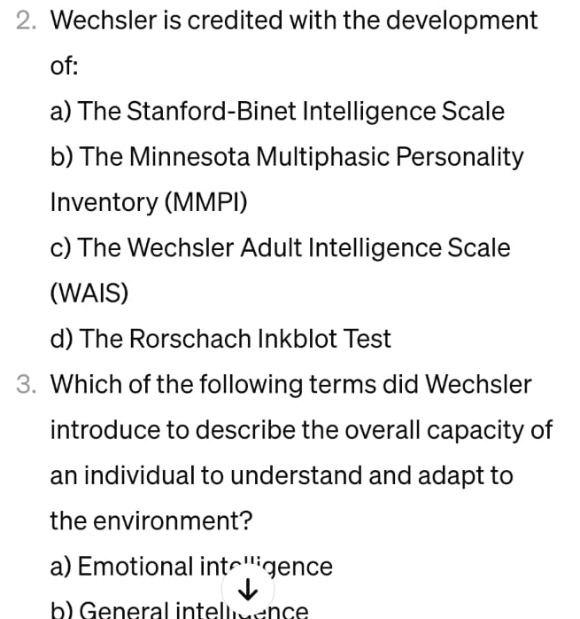 Wechsler is credited with the development of:a) ﻿The | Chegg.com