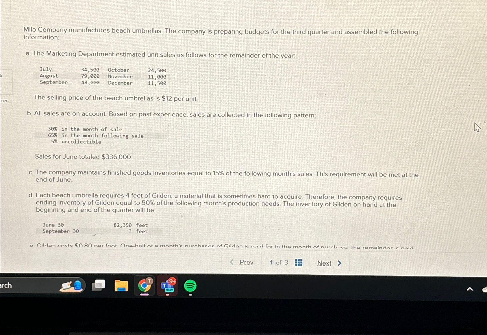 Milo Company manufactures beach umbrellas. The | Chegg.com