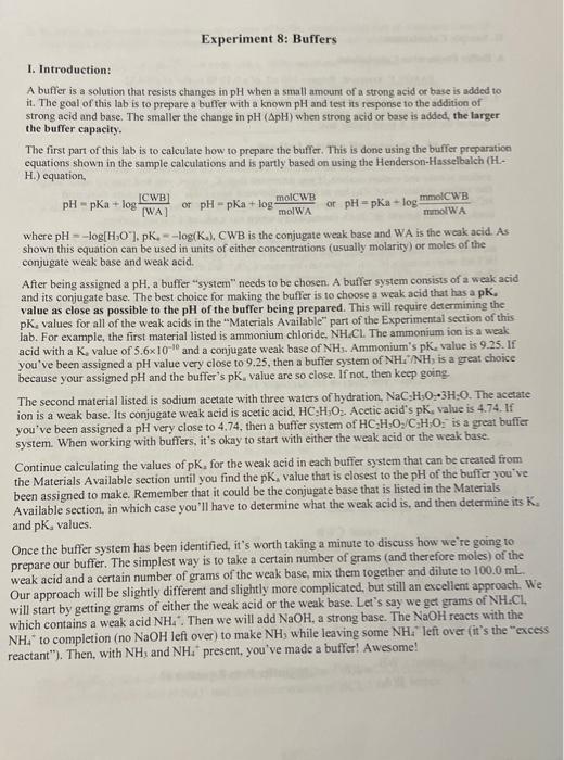 1. Introduction: A buffer is a solution that resists | Chegg.com