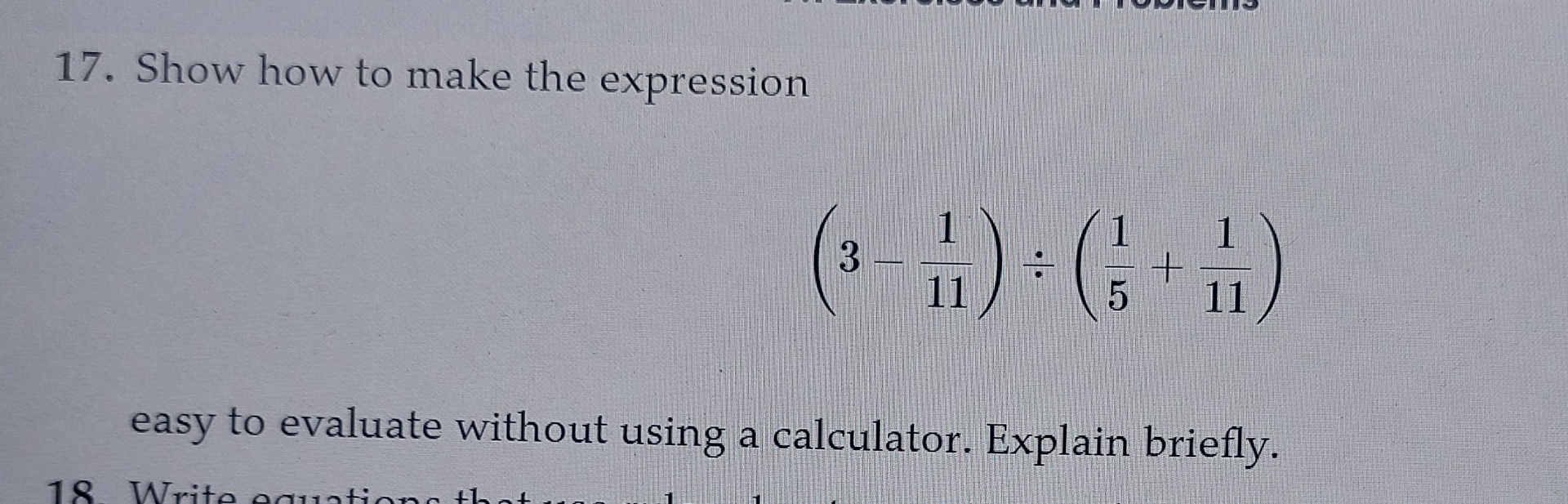 Solved Show how to make the expression(3-111)÷(15+111)easy | Chegg.com