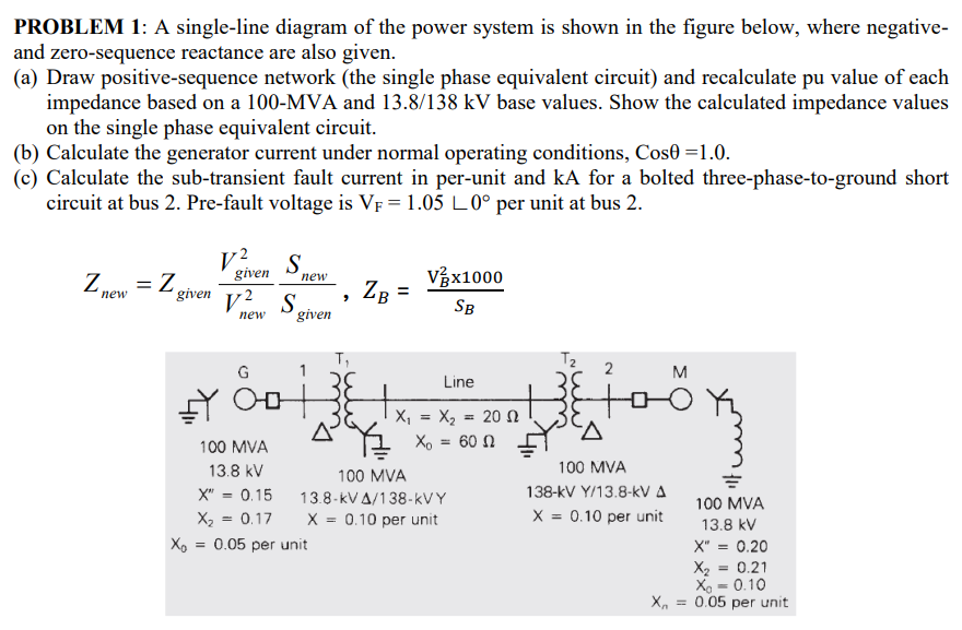 Solved PROBLEM 1: A single-line diagram of ﻿the power system | Chegg.com