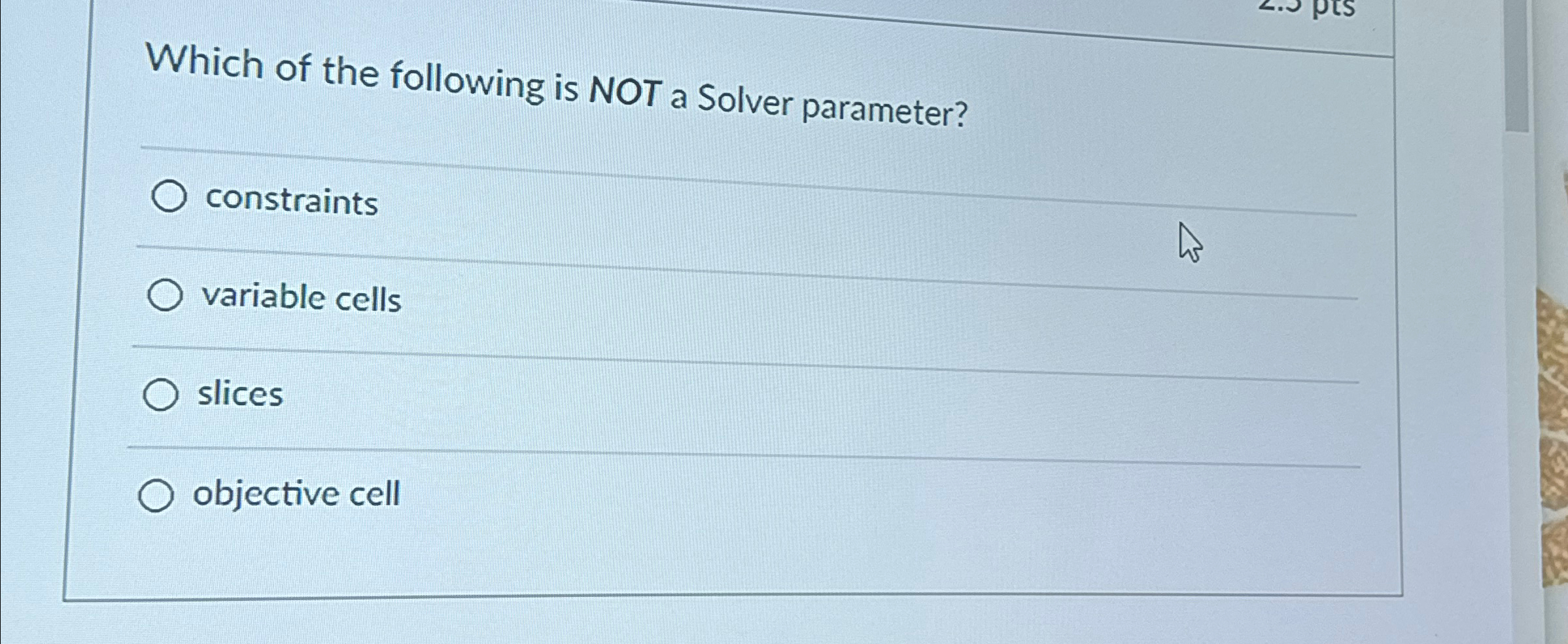 Which of the following is NOT a Solver parameter? q, | Chegg.com