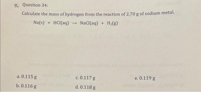 Solved Calculate the mass of hydrogen from the reaction of | Chegg.com
