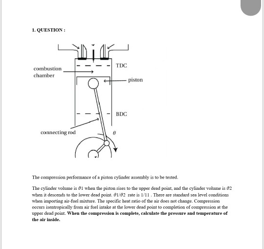 Solved 1. QUESTION: TDC combustion chamber piston BDC | Chegg.com