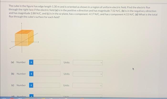 Solved The cube in the figure has edge length 1.30 m and is | Chegg.com