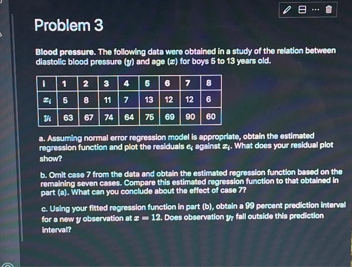 Solved Problem 3 Blood pressure. The following data were | Chegg.com