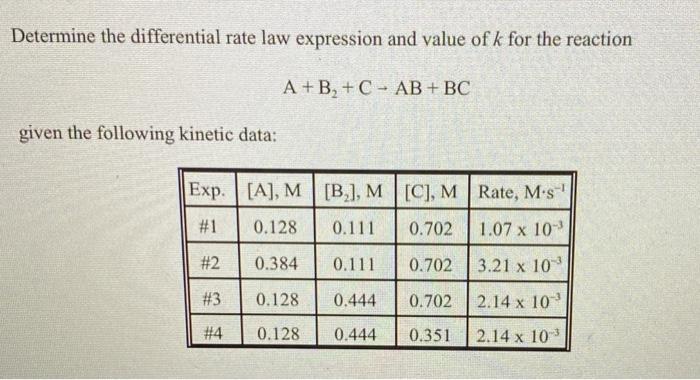 Solved Determine the differential rate law expression and | Chegg.com