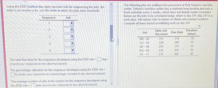 Solved Using the EDD (earliest due date) decision rule for | Chegg.com
