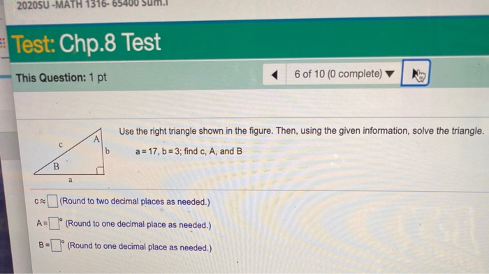 Solved 2020SU-MATH 1316- Test: Chp.8 Test This Question: 1 | Chegg.com