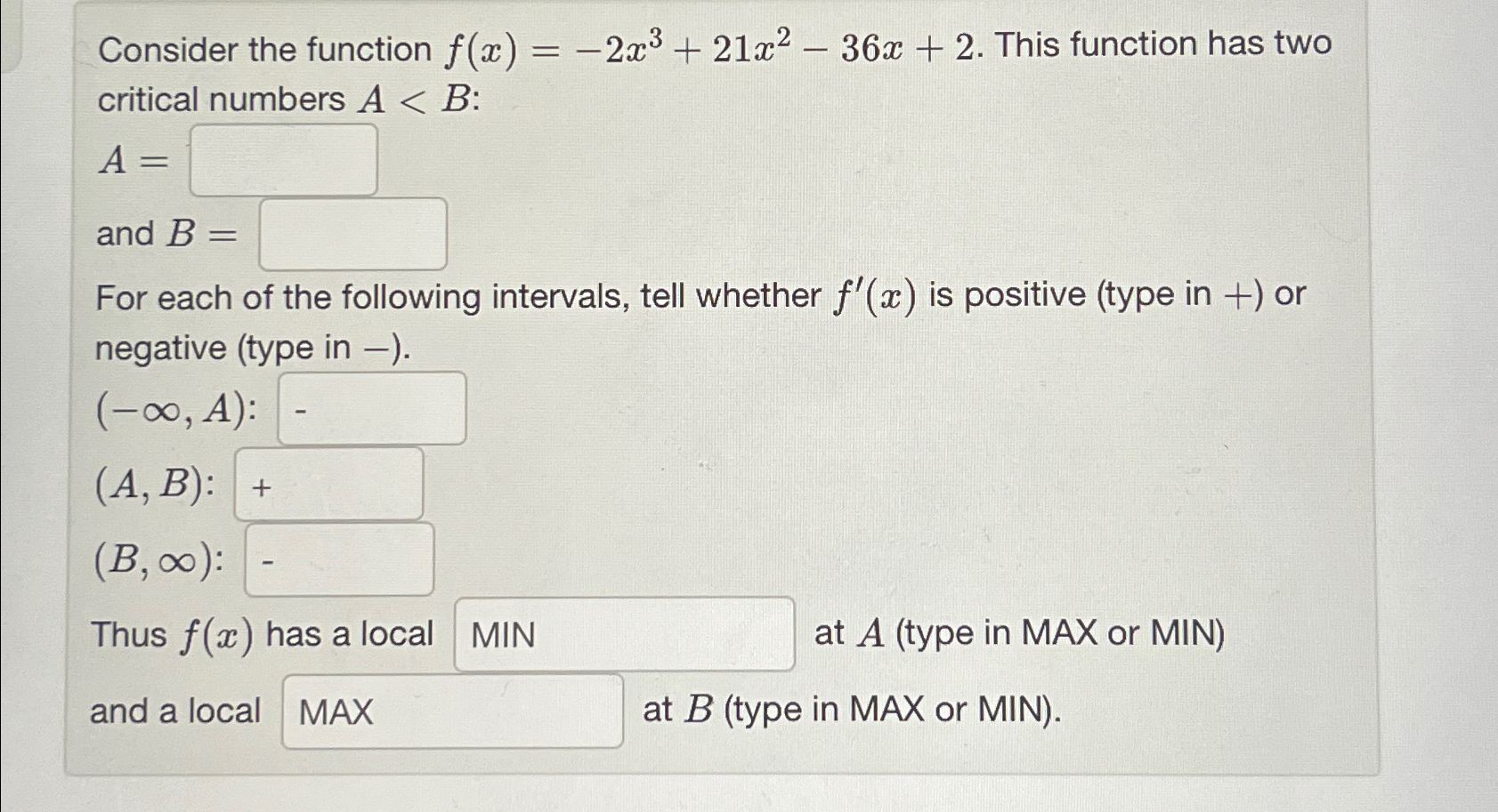 Solved Consider the function f(x)=-2x3+21x2-36x+2. ﻿This | Chegg.com