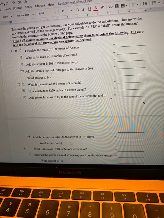 Solved lili 15 E vity 7 0 Insert Format Tools Add-ons Help | Chegg.com