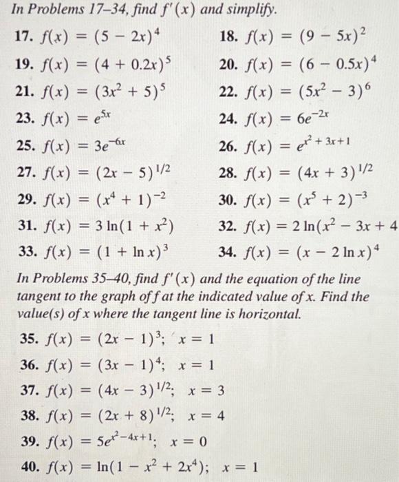 Solved In Problems 17-34, find f′(x) and simplify. 17. | Chegg.com