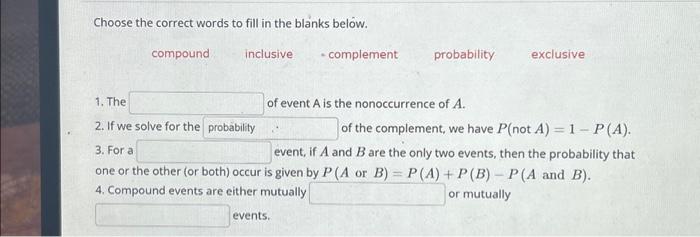 Solved Choose the correct words to fill in the blanks below. | Chegg.com