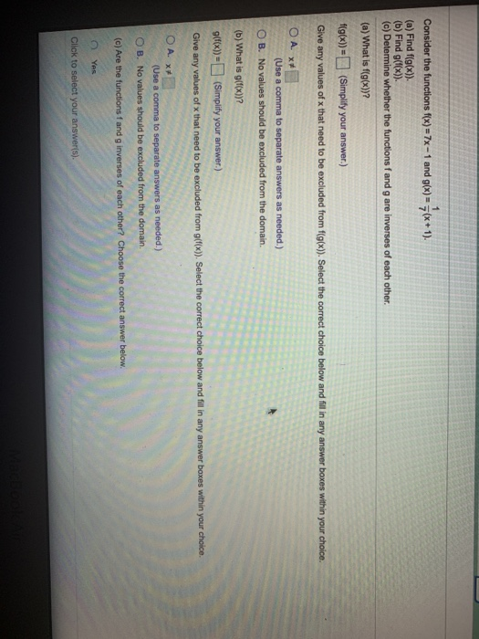 Solved Consider the functions f(x) = 7x-1 and g(x) = 5(x+1). | Chegg.com
