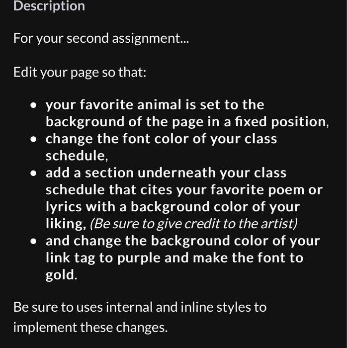 Solved Description For your second assignment... Edit your | Chegg.com