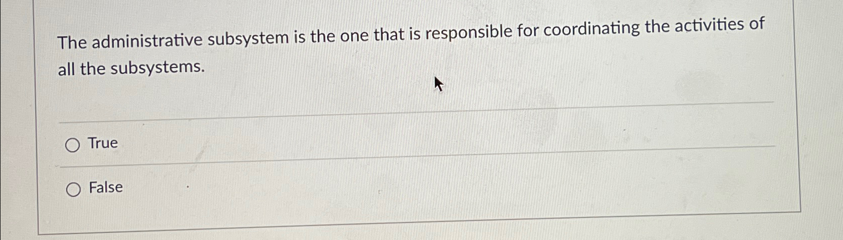 Solved The administrative subsystem is the one that is | Chegg.com