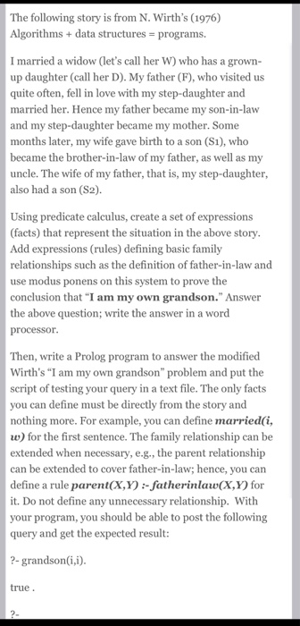 Solved Following Story N Wirth S 1976 Algorithms Data Structures Programs Married Widow Let 1899