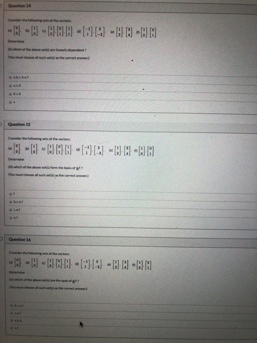 Solved Question 14 Consider the following sets of the | Chegg.com