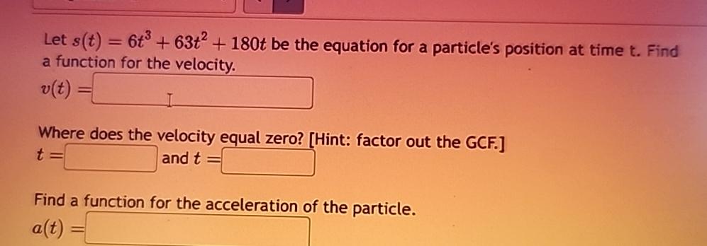 Solved Let s(t)=6t3+63t2+180t ﻿be the equation for a | Chegg.com