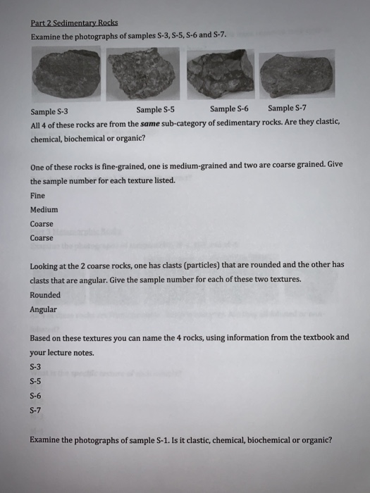 Part 2 Sedimentary Rocks Examine the photographs of | Chegg.com