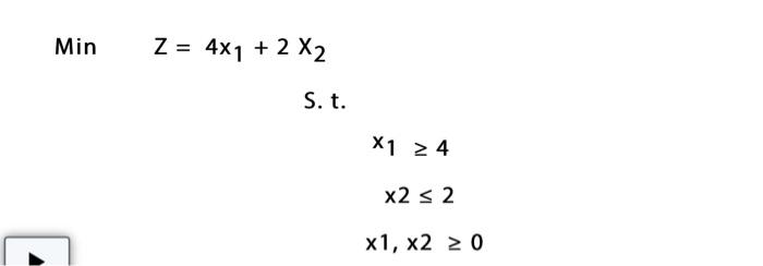 Solved Z=4x1+2x2 S. t. x1≥4 x2≤2 x1,x2≥0Z=5x1+6x2 S.t. | Chegg.com