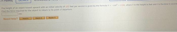 Solved the height of an object tossed upward with an initial | Chegg.com