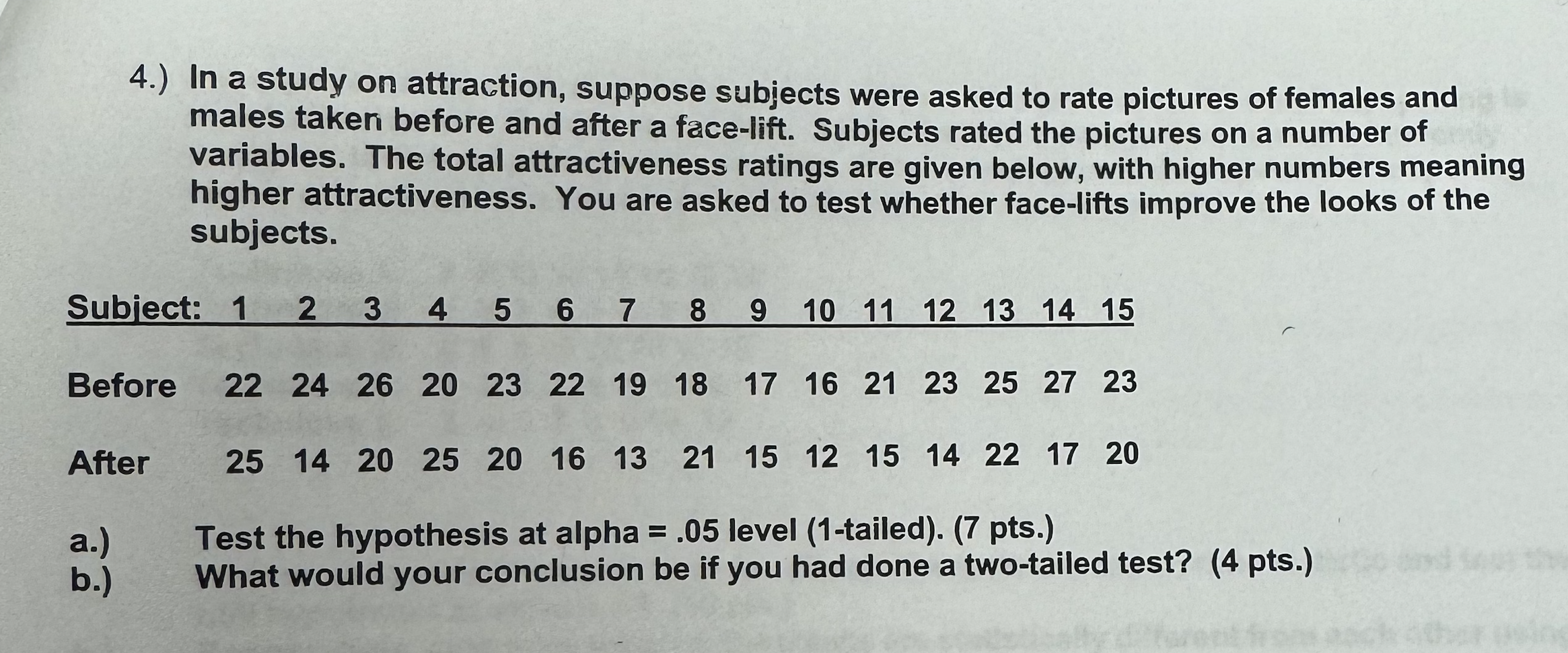 4.) ﻿In a study on attraction, suppose subjects were | Chegg.com