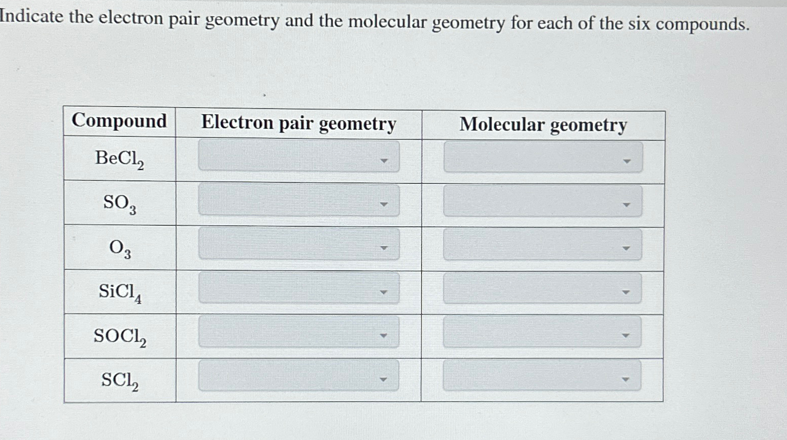 Indicate the electron pair geometry and the molecular | Chegg.com