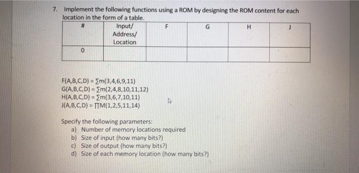 Solved 7. Implement the following functions using a ROM by | Chegg.com
