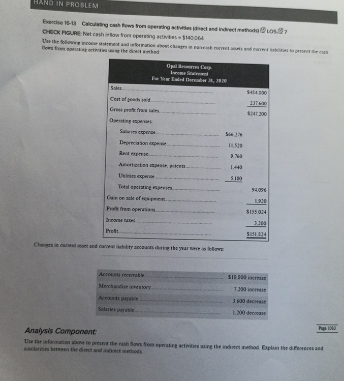 Solved HAND IN PROBLEMExerclse 16-13 ﻿Calculating cash flows | Chegg.com