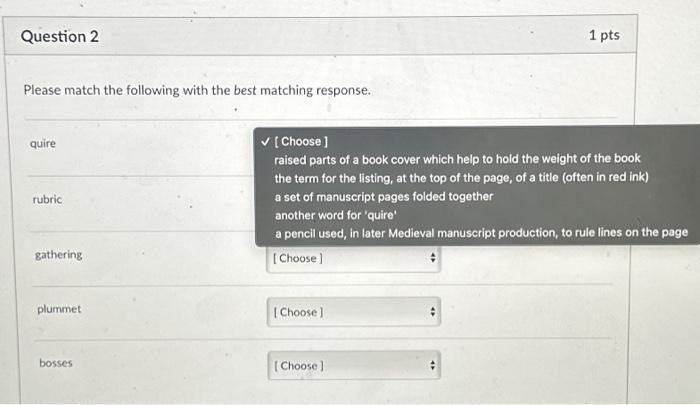 Please match the following with the best matching | Chegg.com