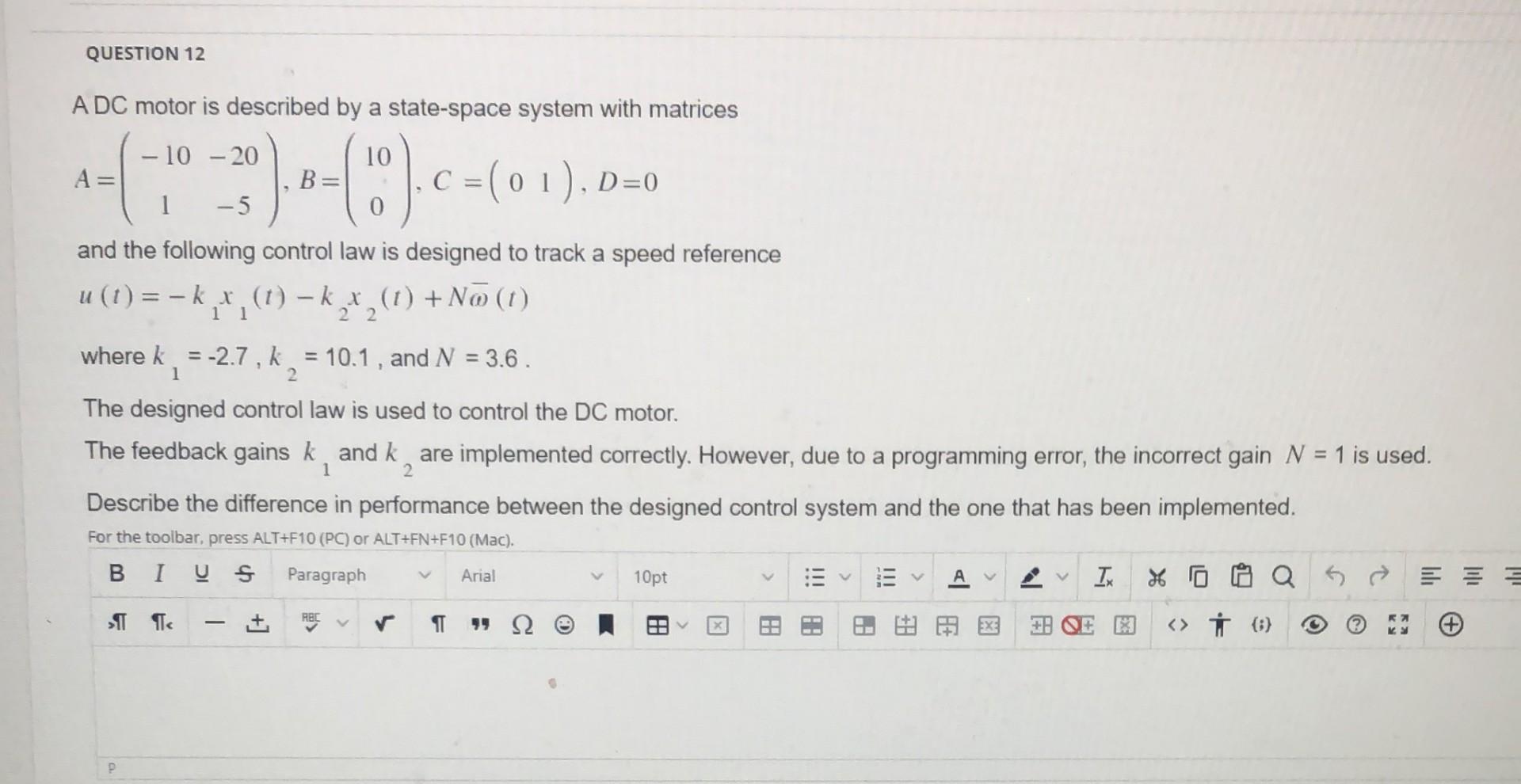 Solved Consider again the control system of a DC motor | Chegg.com