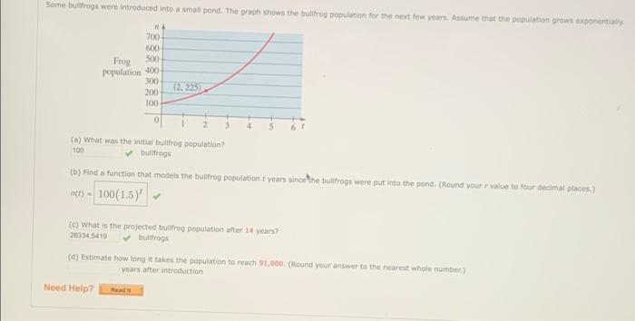 Solved Some bullfrogs were introduced into a small pond. The | Chegg.com