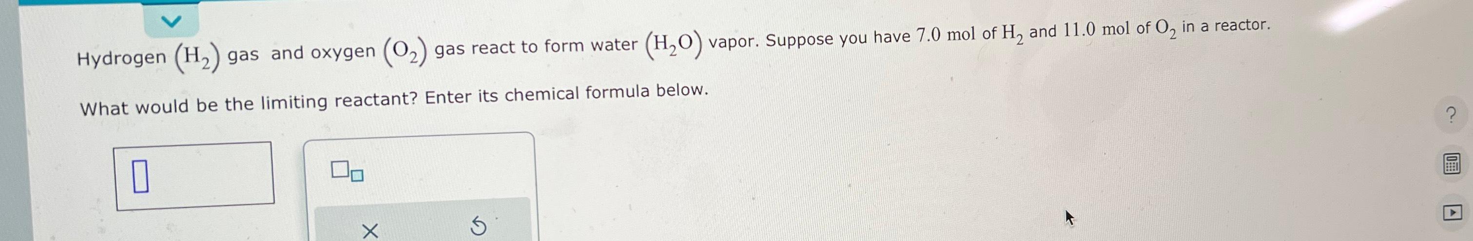 Solved Hydrogen (H2) ﻿gas and oxygen (O2) ﻿gas react to form | Chegg.com